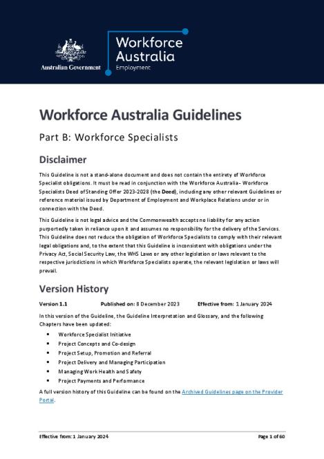 Workforce Australia Guidelines – Part B: Workforce Specialists ...